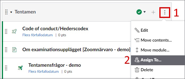 More possibilities with 'Assign to' in Canvas – Now also in modules ...